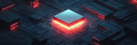 Microchip Illuminated By Radiant Red Lights On A Dark Circuit Board