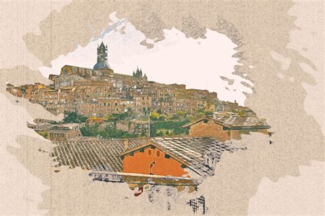 Vue Dimage De Dessin De Crayon De Couleur De La Vieille Ville De