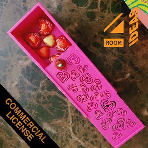 📦 Box With Sliding Heart Lid Rectangle Commercial License・ Stl File For 3d Printing・cults