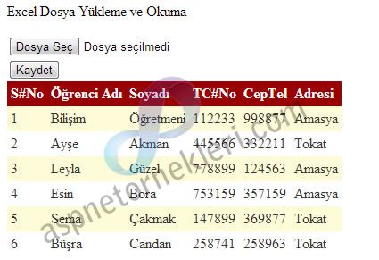 Asp Net Excel Dosyası Yükleme ve Asp net Excel Dosyası Okuma Asp net