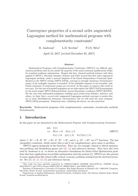 pdf convergence properties of a second order augmented lagrangian