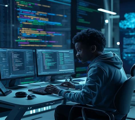 Coder Engineer Working With His Pc Premium Ai Generated Image