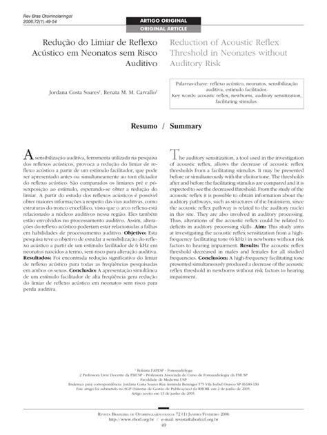 Pdf Reduction Of Acoustic Reflex Threshold In Neonates Without