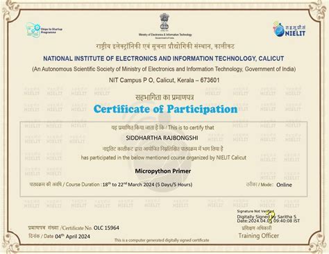 Attended The 5 Days Online Course On ‘micropython Primer Conducted By