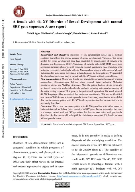 Pdf A Female With 46 Xy Disorder Of Sexual Development With Normal