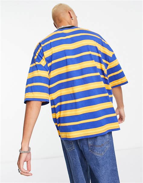 Asos Design Oversized Stripe T Shirt In Navy With Chest Print Asos Asos