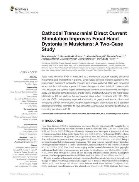 Pdf Cathodal Transcranial Direct Current Stimulation Improves Focal