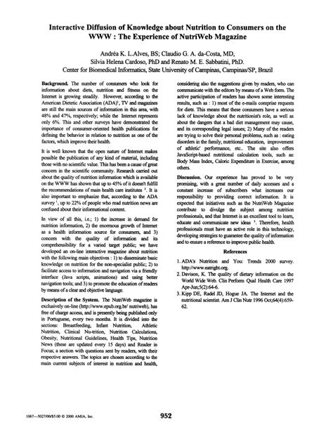 Pdf Interactive Diffusion Of Knowledge About Nutrition To Consumers On The The