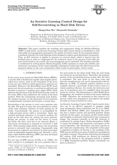 Pdf An Iterative Learning Control Design For Self Servowriting In
