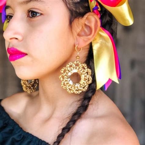Sparkly Folklorico Earrings Crochet Folklore Gold Etsy Crochet