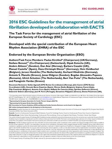 PDF 2016 ESC Guidelines For The Management Of Atrial Fibrillation Developed In Collaboration