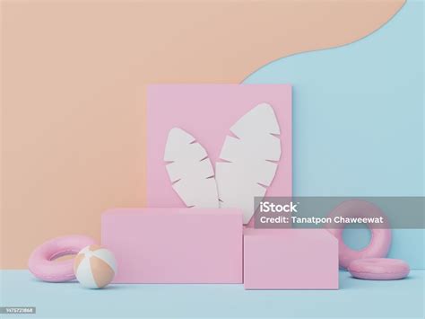 3d 연단은 여름 개념으로 제품 프레젠테이션을 의미합니다 화장품 광고를위한 받침대 플랫폼 최소한의 여름 방학 0명에 대한 스톡 사진 및 기타 이미지 Istock