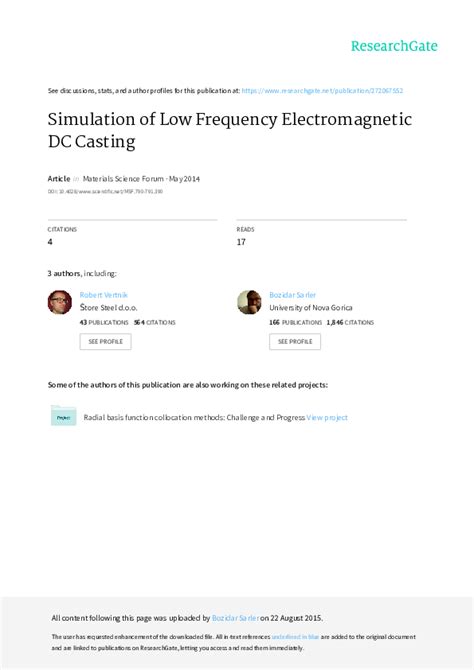 Pdf Simulation Of Low Frequency Electromagnetic Dc Casting