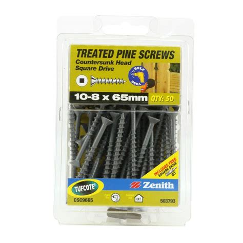 Zenith Screw Treated Pine Tufcote Square Drive 10g X 65mm 50 Pack Mitre 10