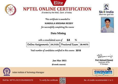 Datamining Nptel Ai Machinelearning Datascience Skillindia Elite Kandula Krishna Reddy