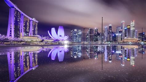 배경 화면 싱가포르 도시의 밤 조명 호수 1920x1200 그림 이미지