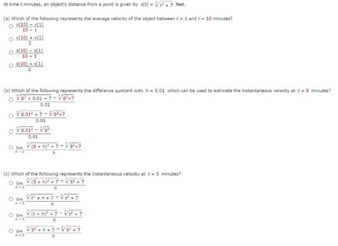 Solved At Time T Minutes An Object S Distance From A Point Chegg