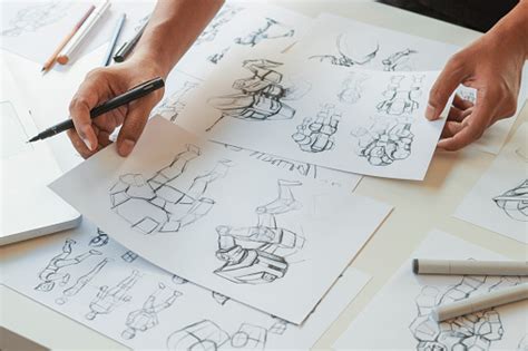 動畫師設計師開發設計繪圖素描開發製作圖形姿勢人物科幻機器人卡通圖動畫視頻遊戲電影製作 動畫設計工作室 照片檔及更多 Brand Name Video Game 照片 Istock