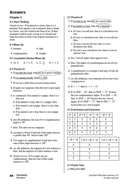 Big Ideas Math Geometry Chapter2 Practice Keys Pdf Subtraction