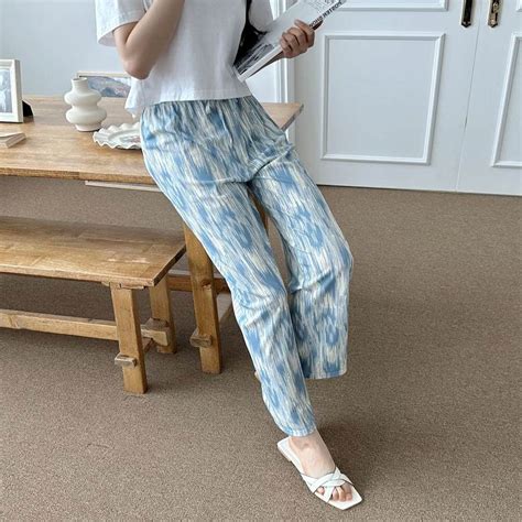 🌈인기템🌈여자 세비트 물나염 무늬 통바지 밴딩바지 와이드팬츠 에이블리