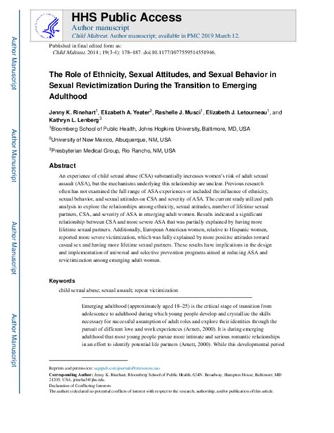 Pdf The Role Of Ethnicity Sexual Attitudes And Sexual Behavior In Sexual Revictimization
