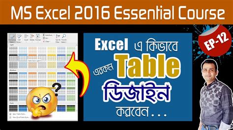 Ms Excel 2016 Essential Coursetable Formatting In Excel Bangla Part 12 Youtube