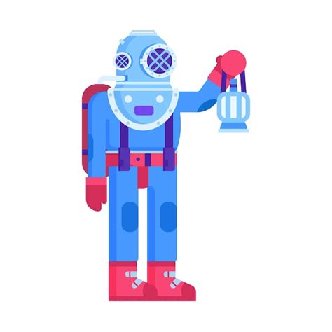 Mergulhador Profundo Em Fato De Mergulho Antigo Vetor Premium