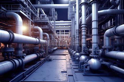 Oil And Gas Processing Plant With Pipeline Fittings Created By Generative Ai Technology Stock