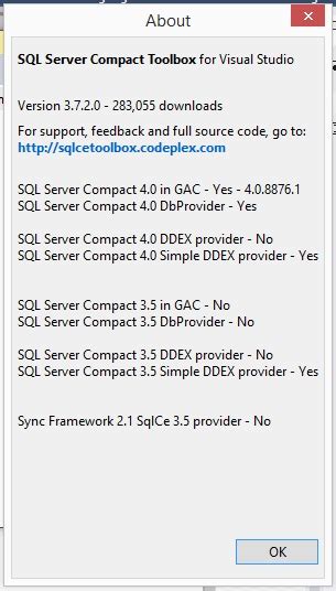 Sql Server Compact Toolbox In Vs 2013 Stack Overflow