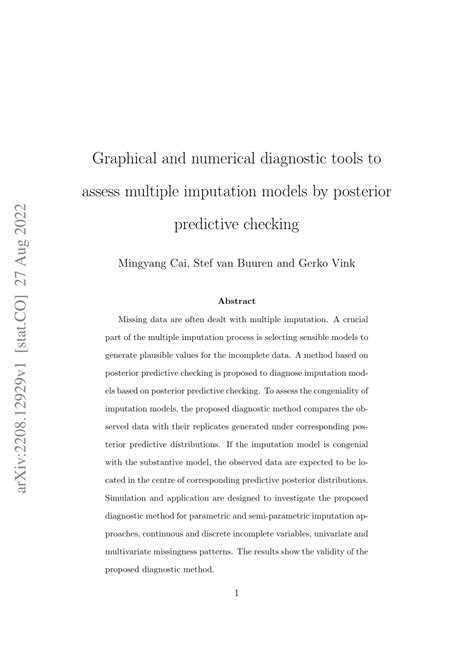 Pdf Graphical And Numerical Diagnostic Tools To Assess Multiple Imputation Models By Posterior