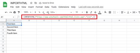 The IMPORTHTML Google Sheets Function