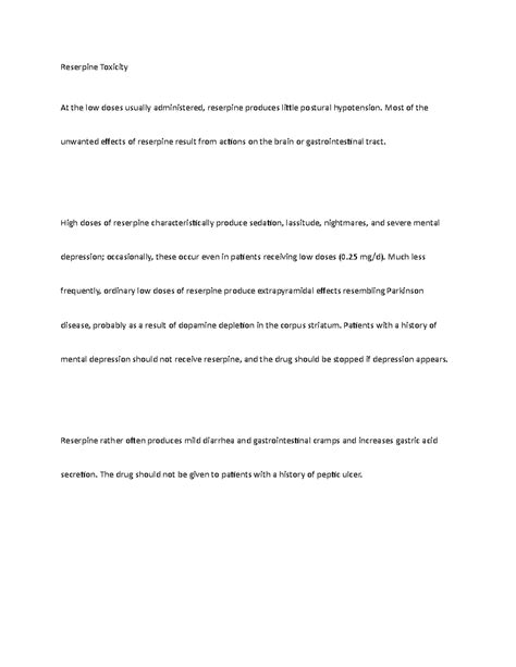 Reserpine Most Of The Unwanted Effects Of Reserpine Result From
