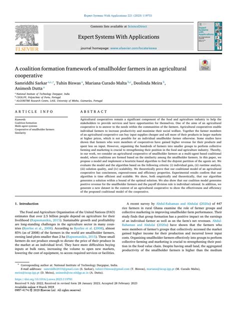 A Coalition Formation Framework Of Smallholder Farmers In An Agricultural Pdf