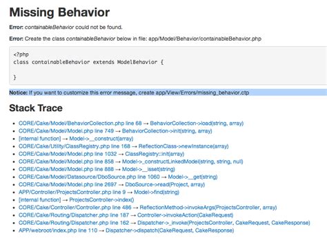 Php Cakephp Missing Behavior Error Only Happens In Production