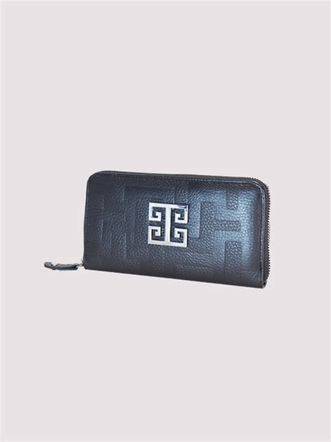 Plutos 1 Leather Embossed Classic Pattern Black Wallet