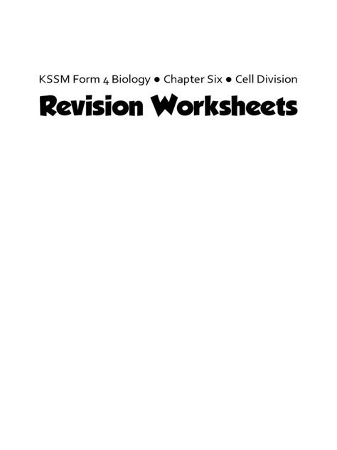 Form 4 Chapter 6 Biology Cell Division Worksheets Cheryl Science