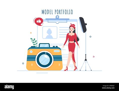 Model Portfolio Template Hand Drawn Cartoon Flat Illustration With Modeling Agency Manager And