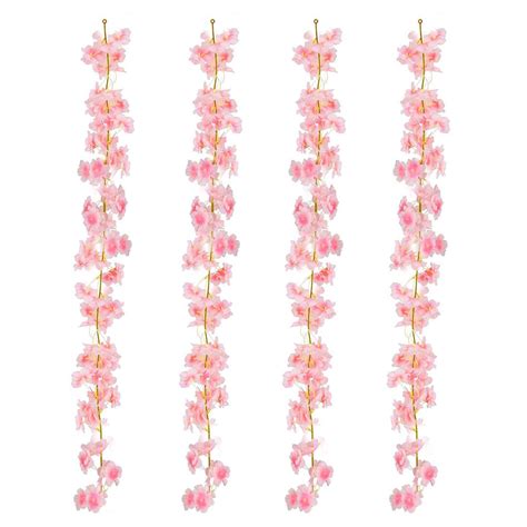 Комплект от 4 броя гирлянди с изкуствени вишневи цветове 135 цветя 1 8 м коприна пластмаса