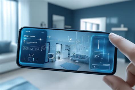 Modern Smart Home Interface On Smartphone Controlling Home Automation In A Cozy Living Room