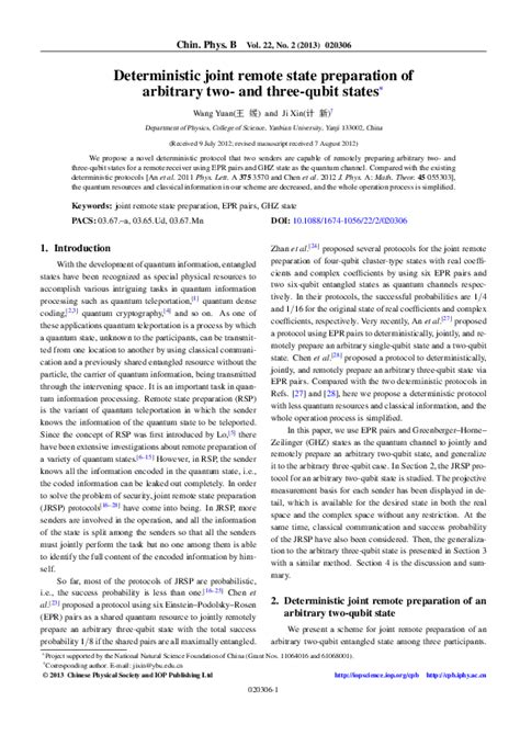 Pdf Deterministic Joint Remote State Preparation Of Arbitrary Two