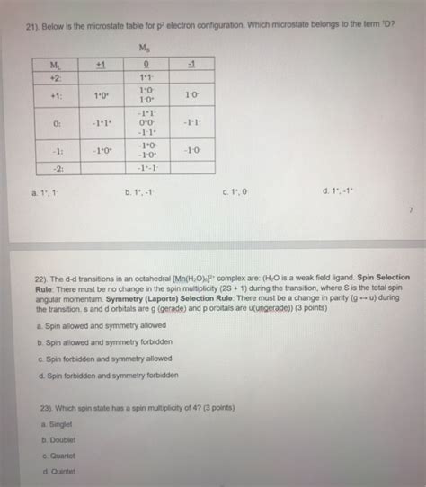 Solved 21 Below Is The Microstate Table For Pelectron