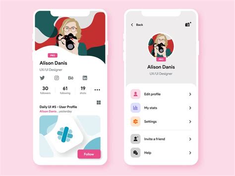 Daily Ui 6 User Profile App Design Profile Profile App Card Ui