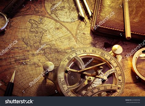Old Compass Over Ancient Map Stock Photo 643085098 Shutterstock