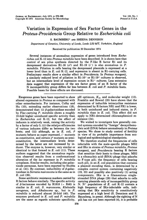 Variation In Expression Of Sex Factor Genes In The Proteus Providencia Group Relative To