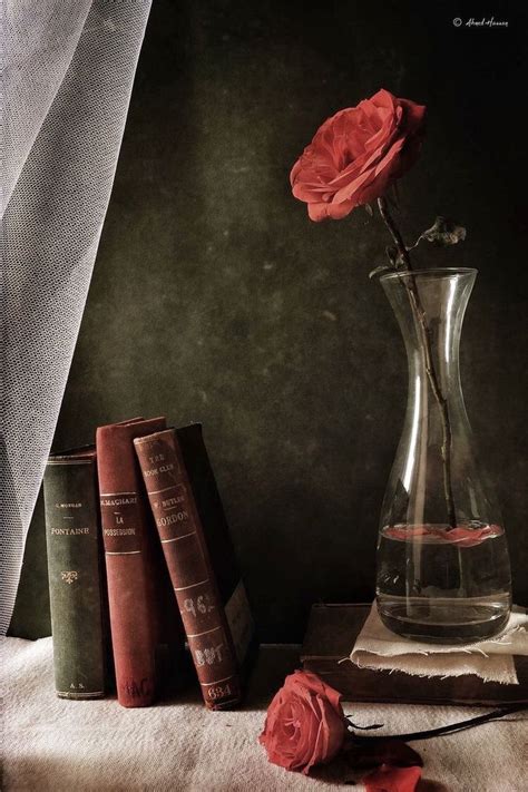 Books And Red Flowers Still Life Pictures Still Life Art Still Life