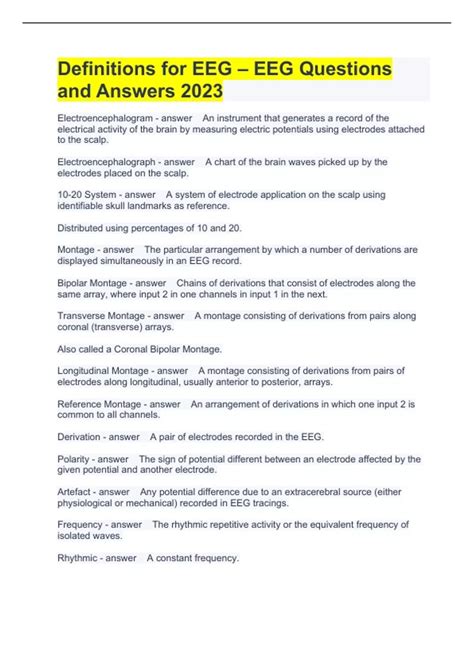 Definitions For Eeg Eeg Questions And Answers 2023 Eeg Stuvia Us