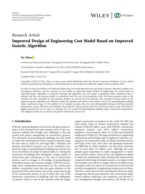 Pdf Improved Design Of Engineering Cost Model Based On Improved