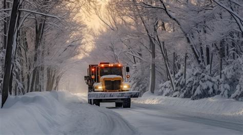 Premium Ai Image A Simplified Snowplow Clearing A Snowy Road Ai Generated