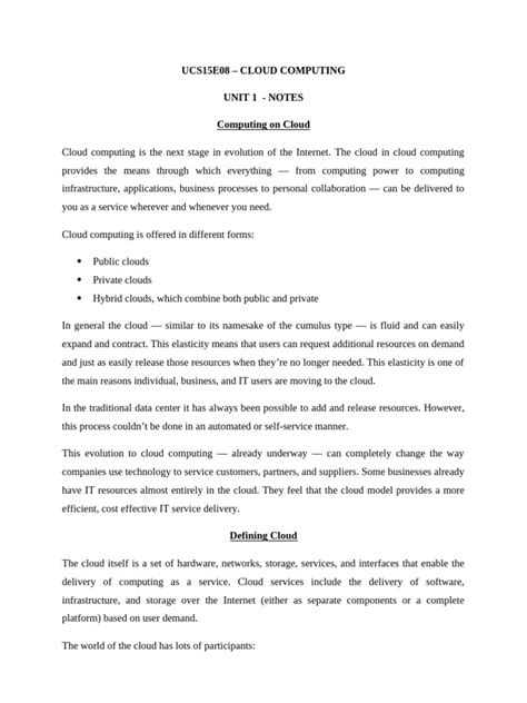 Ucs15e08 Cloud Computing Unit 1 Notes Pdf Cloud Computing Software As A Service