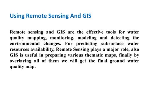 Ground Water Quality Monitoring Using Remote Sensing And Gis Pdf
